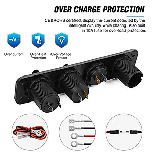 Nilight 4 in 1 ON/OFF Charger Socket Panel Dual USB Socket Power Outlet & LED Voltmeter &Cigarette Lighter Socket& LED Lighted ON Off Rocker Toggle Switch for Truck Car Marine Boats RV,2 Yeas Warranty