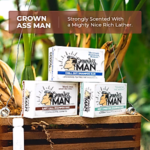 Grown Ass Man Co. - Solid Shampoo Bar Rich Lather 3 in 1: Hair, Beard & Body Wash - Plastic Free & Eco-Friendly, Natural & Organic Clean for All Hair Types, 4oz Bar (Last Call, Single)