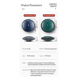 April Yang Tank Drum 15 Note 13 Inch | Hluru Steel Tongue Drum Percussion Instrument | Yoga Meditation Non Screen Music Gifts