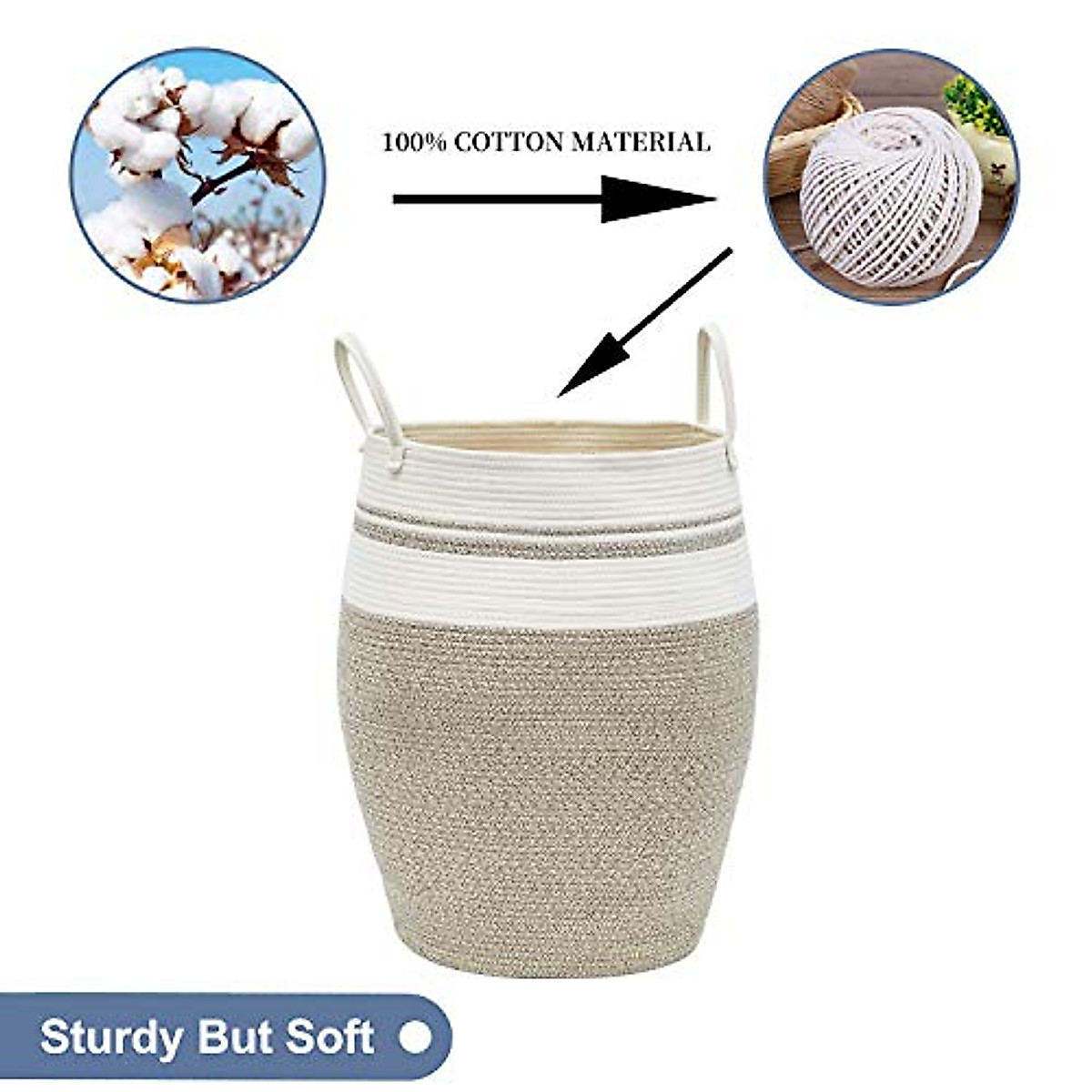 InfiBay Large Laundry Hamper | Tall Laundry Basket | Woven Cotton Rope Clothes Hamper | 25.6” Height Tall Dirty Clothes Hamper with Extended Handles in Bedroom, Bathroom or Living Room