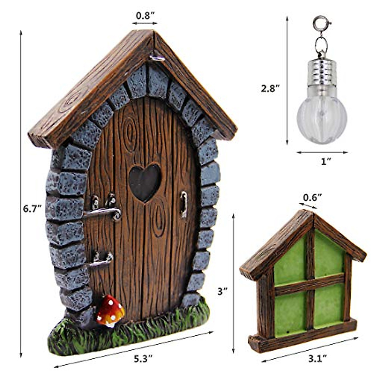 Juegoal Fairy Gnome Home Miniature Window and Door with Litter lamp for Trees Decoration, Glow in Dark Fairies Sleeping Door and Windows, Yard Art Garden Sculpture, Lawn Ornament Décor