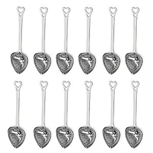 MIAO JIN 12Pcs Stainless Steel Tea Infuser Mesh Heart Shaped Tea Strainer Spoon Sugar Flour Sifters Filters Tea Interval Diffuser for Loose Leaf, Spices, Seasonings