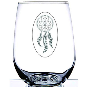 IE Laserware Native American - Stemless Wine Glass - Dream Catcher - Etched Glass - Great for any wine lover - Birthday, Housewarming, Wedding or add to your bar collection