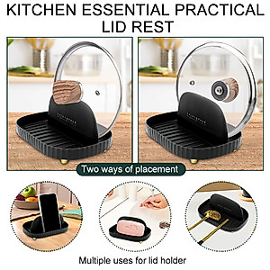 2pcs With Dish Mat Stove Top Anti Slip Spoon Rest Countertop Pot Lid Holder Set Cool Kitchen Gadget Keeps Countertops Clean (Black)