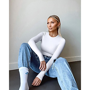 OQQ Womens 3 Piece Long Sleeve Tops Crew Neck Stretch Fitted Underscrubs Layer Tee Shirts 2025 Casual Outfits Black Grey White