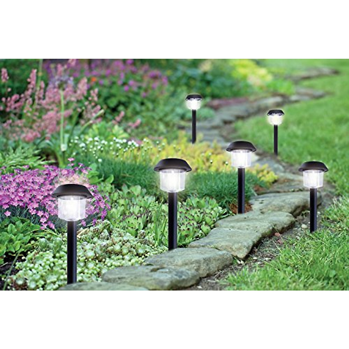Solario Garden Decor Solar Powered Stake Lights- Pack of 6- Decorative Classic Lamps- Highest Lumen LED Brighter Than Standard- Superior Monocrystalline Panel (Black)