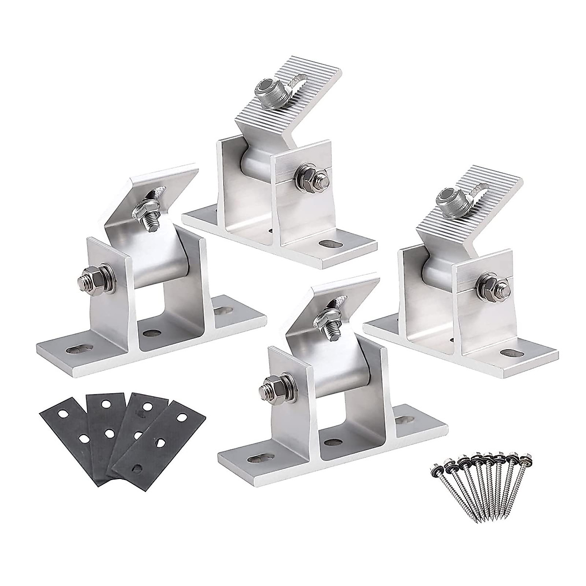 Copgge Adjustable Solar Panel Tilt Mount Bracket Solar Panel Roof Mount Stand RV Solar Panel Mounts Clamp Tilt Angle 10°-60° Individually Flat Roof Mount Holder for Solar Panel 400 W, 500 W (4)