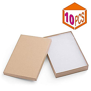 MESHA Cardboard Paper Box for Jewelry and Gift 8x5.5x1.25 Inch Thick White Paper Box With Cotton Lining (Brown-10Pcs)
