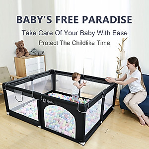 Ajgsa Baby Playpen for Toddler, Sturdy Non-Toxic Safety Play Kids Activity Center with Soft Breathable Mesh for Indoor & Outdoor Playpen for Babies (50x50x27inch) (Black), (BABY-15022)
