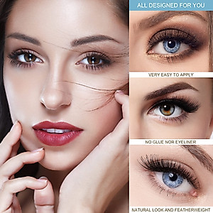 SQYlashes Glueless Lashes, Adhesive Lashes no Glue, Stick on Lashes, Self Adhesive Eyelashes Natural Look, Reusable and Waterproof (Black Color, 3 Pairs)