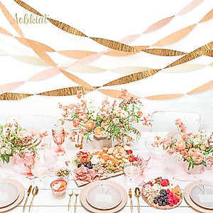 AOBKIAT Wedding Decor Gold Pink Orange Gold Crepe Paper 8 PCS Streamers Party Decorations for Wedding, Bachelorette Party, Birthday, Bridal Baby Shower, Anniversary Party Backdrop