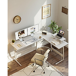 CubiCubi L Shaped Gaming Desk Computer Office Desk, 67 inch Corner Desk with Large Monitor Stand for Home Office Study Writing Workstation, White