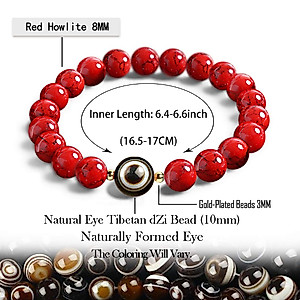 Feng Shui Black Obsidian Beaded Bracelet - Women Mens 8MM Natural Obsidian Crystal Evil Eye Onyx Relief Reiki Healing Stone Protection Bracelet Bring Luck Prosperity Wealth (Red howlite-Black Eye)
