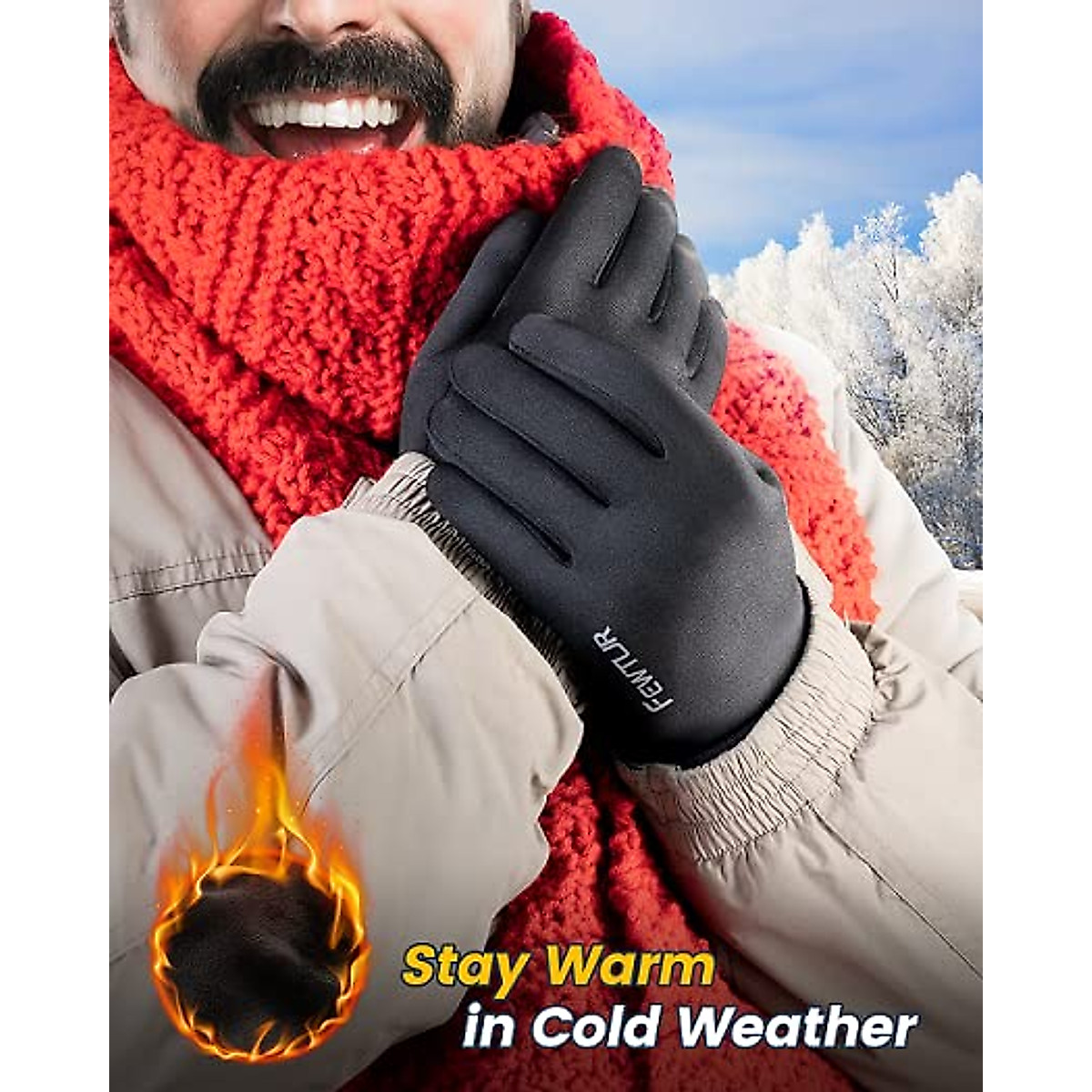 FEWTUR Winter Gloves for Men Women Cold Weather - Touch Screen Warm Gloves for Cycling