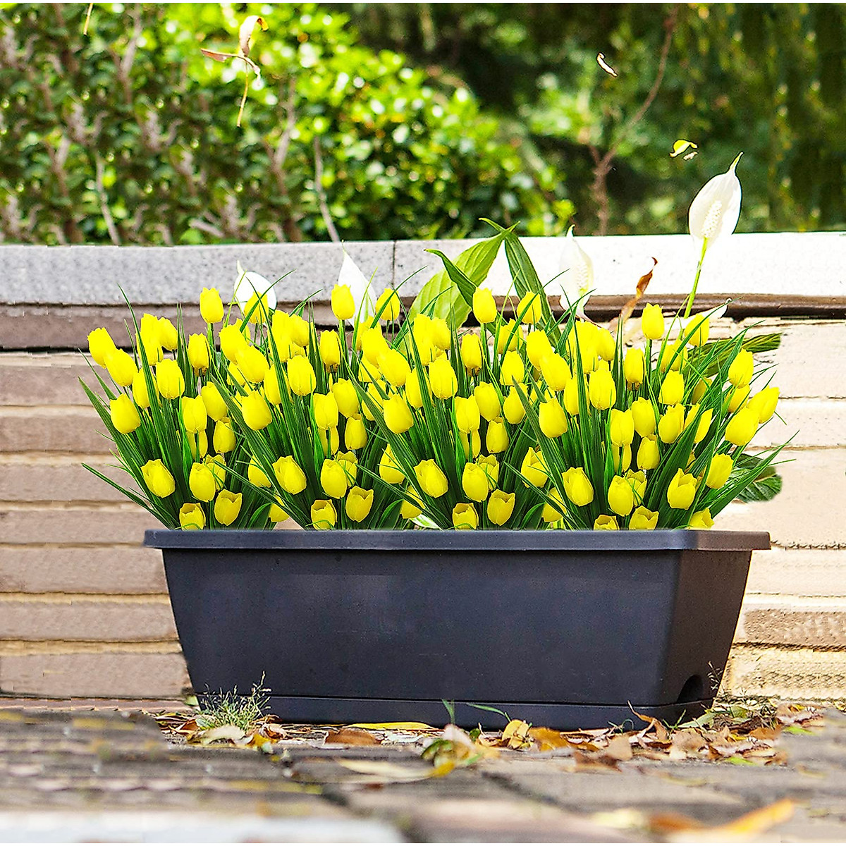 Guagb 8 Bundles Outdoor Artificial Tulips Fake Flowers UV Resistant Faux Plastic Greenery Shrubs Plants for Home Outside Garden Porch Window Farmhouse Decor (Yellow)