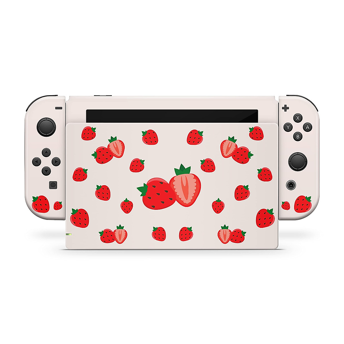 Tacky Design Cute Strawberry Skin Compatible with Nintendo Switch Skin - Premium Vinyl 3M Cream Color Stickers Set - Switch Skin Compatible with Joy Con, Console, Dock - Decal Full Wrap