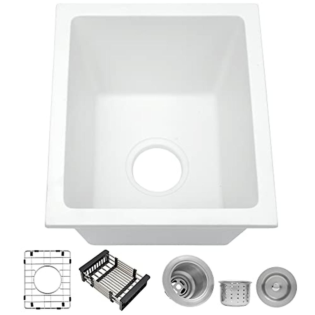 MILOSEN White Bar Sink,RV Kitchen Sink, Small Bar Sink 13 * 15 Inch, Undermount Bar sink, Wet Bar Prep Sink Single Bowl