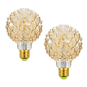 G95 LED Pineapple Bulb Retro Edison Lamp 4W 2700K Warm White Light Not Dimmable 40W Equivalent Amber Glass Lamp, E26 Base, Suitable for Bedrooms, Restaurants, Cafes, Pack of 2