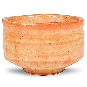 Mino Ware Traditional Japanese Yunomi Tea Cups, Mini Matcha Bowl, Orange AKA SHINO Design for Green Tea, Matcha Tea Set of 2