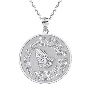 925 Sterling Silver Serenity Prayer with Praying Hands and Lord's Prayer Medal Pendant Necklace (1.52"), 22"