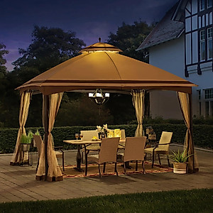 Sunjoy Pendleton 10.5 x 13 ft. 2-Tier Steel Gazebo, Tan & Brown