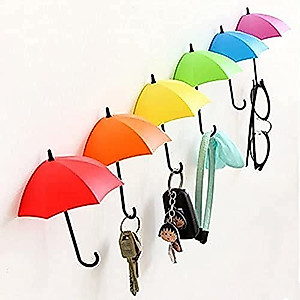 6 PCS Colorful Umbrella Key Hooks Adhesive Wall Hooks Wall Rack Decorative Wall Hanging Hooks Key Hair Pin Holder