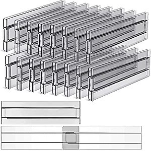 Hoteam 18 Pack Drawer Dividers Organizer Adjustable Expandable from 11-19" Plastic Acrylic 3.2" High Black Drawers Separators for Dresser Organizer Bedroom Clothing Office Storage
