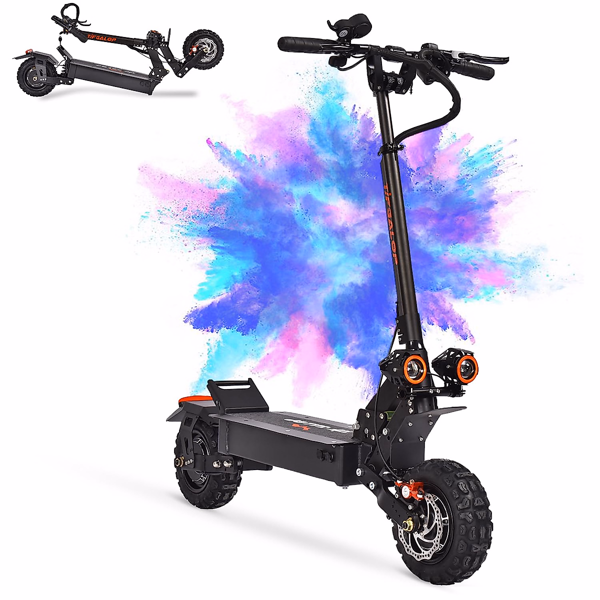 Adult Electric Scooter Series Dual Drive 5600W Motor, Max Speed 50mph, Max Range 50~56 Miles, All Terrain Off-Road Tires, Electric Scooter with Detachable Seat