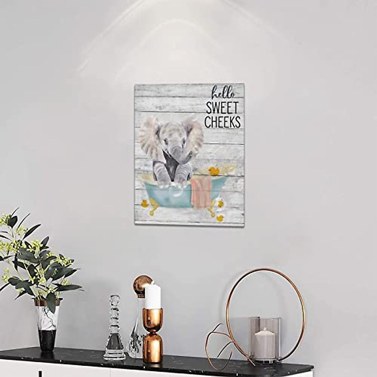 Funny Elephant Bathroom Wall Art Elephant Bathroom Pictures Wall Decor Elephant in Bathtub Canvas Painting Print for Wall Farmhouse Animal Bathroom Wall Decor Artwork Framed for Bedroom Toilet 12"x16"