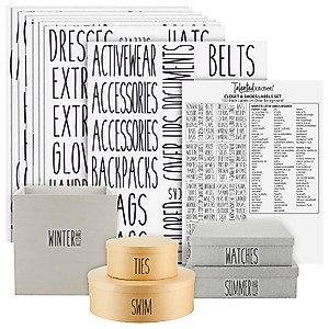 Talented Kitchen 133 Closet Labels for Bins and Baskets, Preprinted Water Resistant Stickers for Organizing Clothing and Storage Containers (All Caps)