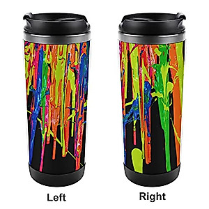 Rainbow Watercolor Travel Coffee Mugs with Lid Insulated Cups Stainless Steel Double Wall Water Bottle