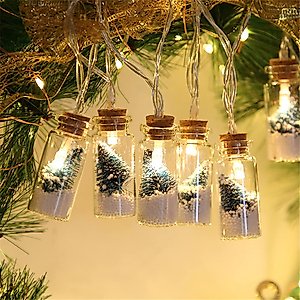 10LED Christmas Decorations Light,Mini Snow Globe Bulb Snowflake Xmas Tree Battery String Lights,Wishing Bottle Decor Indoor Outdoor Fairy Light for Home New Year Party Warm White (A, 4.9FT 10LED)