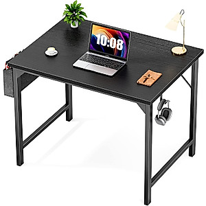 Sweetcrispy Desk- Computer Office Small 32 Inch Writing Study Work Modern Simple Style Wooden Table with Storage Bag & Iron Hook for Home, Bedroom - Black