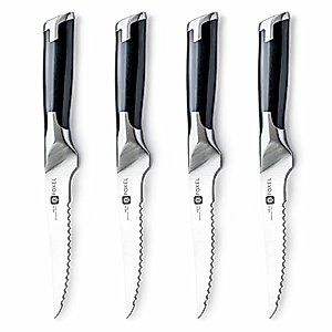 FOXEL Best VG10 Serrated Steak Knives Knife Set of 4, 8, or 12 - Rust Resistant Japanese High Carbon Steel Blade w/Full Tang Handle - Gift Box Set