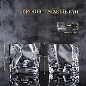 YouYah Whiskey Glasses Set, Crystal Whisky Glasses with 4 Stainless Steel Ice Cubes and Ice Tong, Gifts for Men, Lowball Bar Glass for Brandy, Cocktail, Vodka, Cognac
