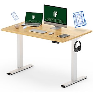 FLEXISPOT EN1 Height Adjustable Electric Standing Desk 48 x 30 Inches Whole-Piece Desk Stand Up Home Office Desk (White Frame + 48" Maple Top, 2 Packages)