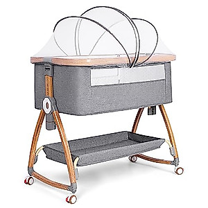 Mereryi Baby Bassinets Bedside Sleeper for Baby,Bassinet Bedside Sleeper with Wheels,Storage Basket,Mosquito Nets,Easy to Assemble Bassinet for Newborn/Infant,Adjustable Bedside Crib,Portable Baby Bed