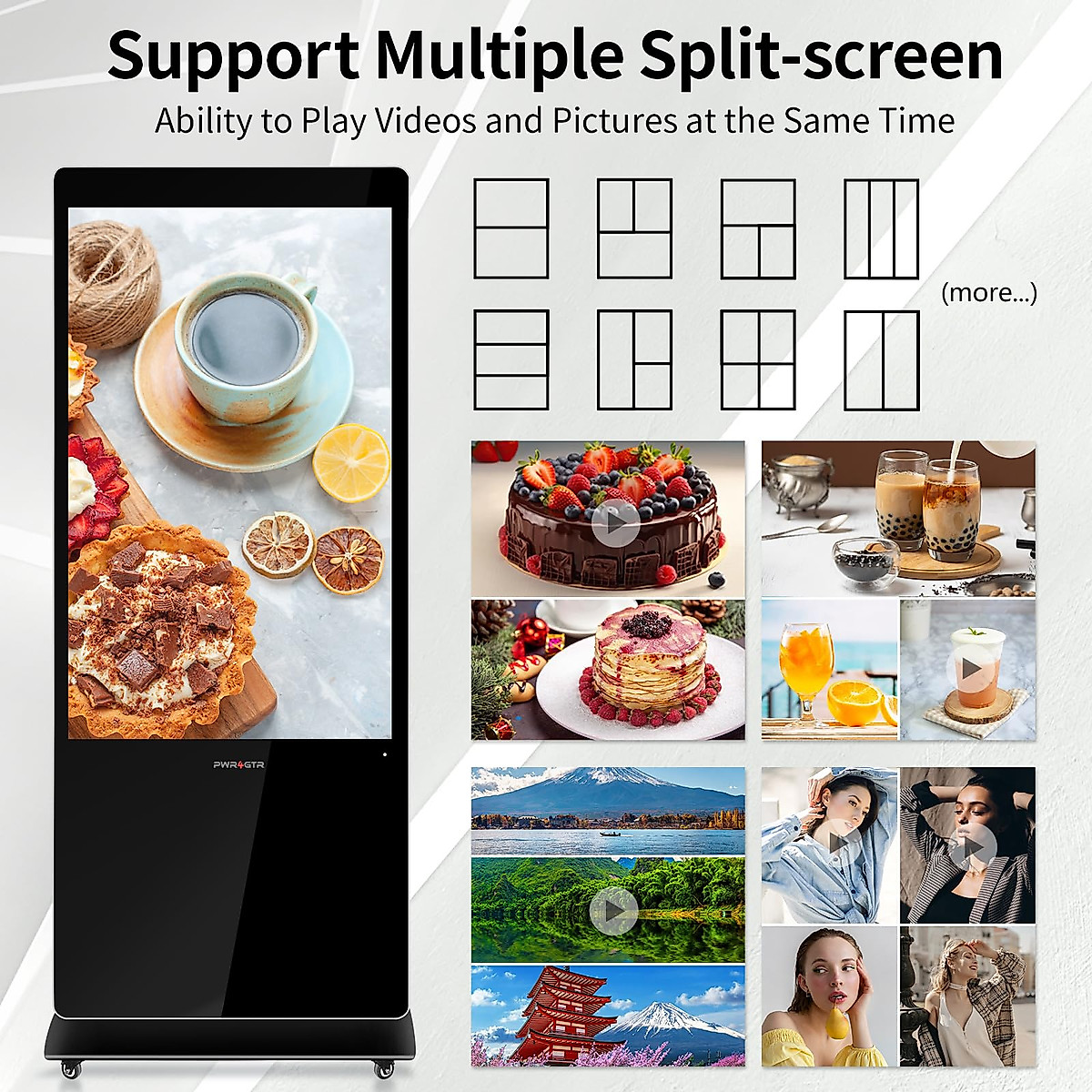 Digital Signage Display, PWR4GTR 55 Inch 4K UHD Capacitive Touchscreen Kiosk Indoor Advertising Screen Floor Standing LCD Monitor with HDMI-IN/USB Port, Android 11.0 System 2+32GB