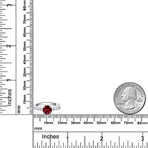 Gem Stone King Red Created Ruby Engagement Anniversary Promise Ring For Women (1.24 Cttw, Gemstone July Birthstone, Round 7MM, Available in Size 5,6,7,8,9)