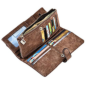 Women Vegan Leather Wallet Bifold Clutch Large Capacity Card Organizer Buckle Long Purse for Girls Candy Color (Coffee) …