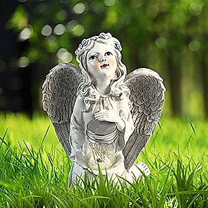 Hewory Solar Angel Garden Statue, Guardian Angel Solar Light Figurine, Memorial Gifts Resin Sculpture Outdoor Decor for Home Patio Yard Lawn Porch
