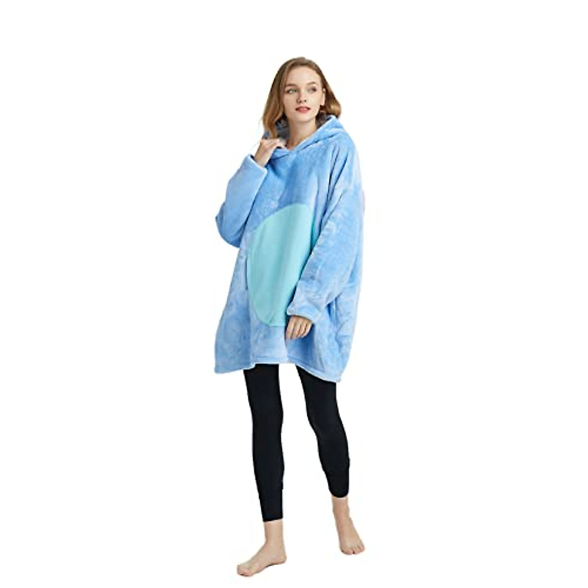 Mosbowone Wearable Blanket Oversized Hoodie Sweatshirt Sherpa TV-Blanket with Sleeves and Pockets Blue