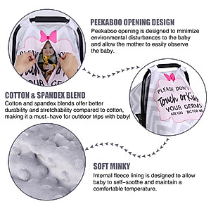 Metplus 2 in 1 Baby Car Seat Cover, Car Seat Canopy for Babies, Mom Nursing Cover, Minky Baby Carrier Covers, Newborn Boy Girl Shower Gift, Peekaboo Opening & No Touch Sign, Grey Stripes