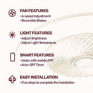 YANASO Ceiling Fan with Light Modern Bladeless Ceiling Fan with Remote Control Smart LED Dimmable Lighting Indoor Low Profile Ceiling Fan Flush Mount (Black)