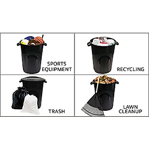 United Solutions 32 Gallon Outdoor Garbage Can, Black, Easy to Carry Garbage Can with Sturdy Construction, Pass-Through Handles & Attachable Click Lock Lid, Indoor or Outdoor Use, (Pack of 2)