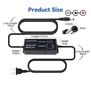 HZHFCB 3V-24V 3A 72W Power Supply Adjustable DC from 3V to 24V Variable Universal Continuous AC/DC Adapter 100V-240V AC to DC Converter with 8 Tips.