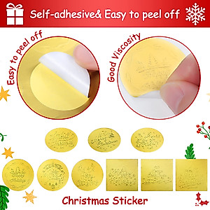 900 Pcs Christmas Foil Seals 1.5 Inch Gold Embossed Envelope Stickers Self Adhesive Holiday Seal Stickers Santa Snowflake Foil Stickers Gnome Pine Cone Presents Decoration