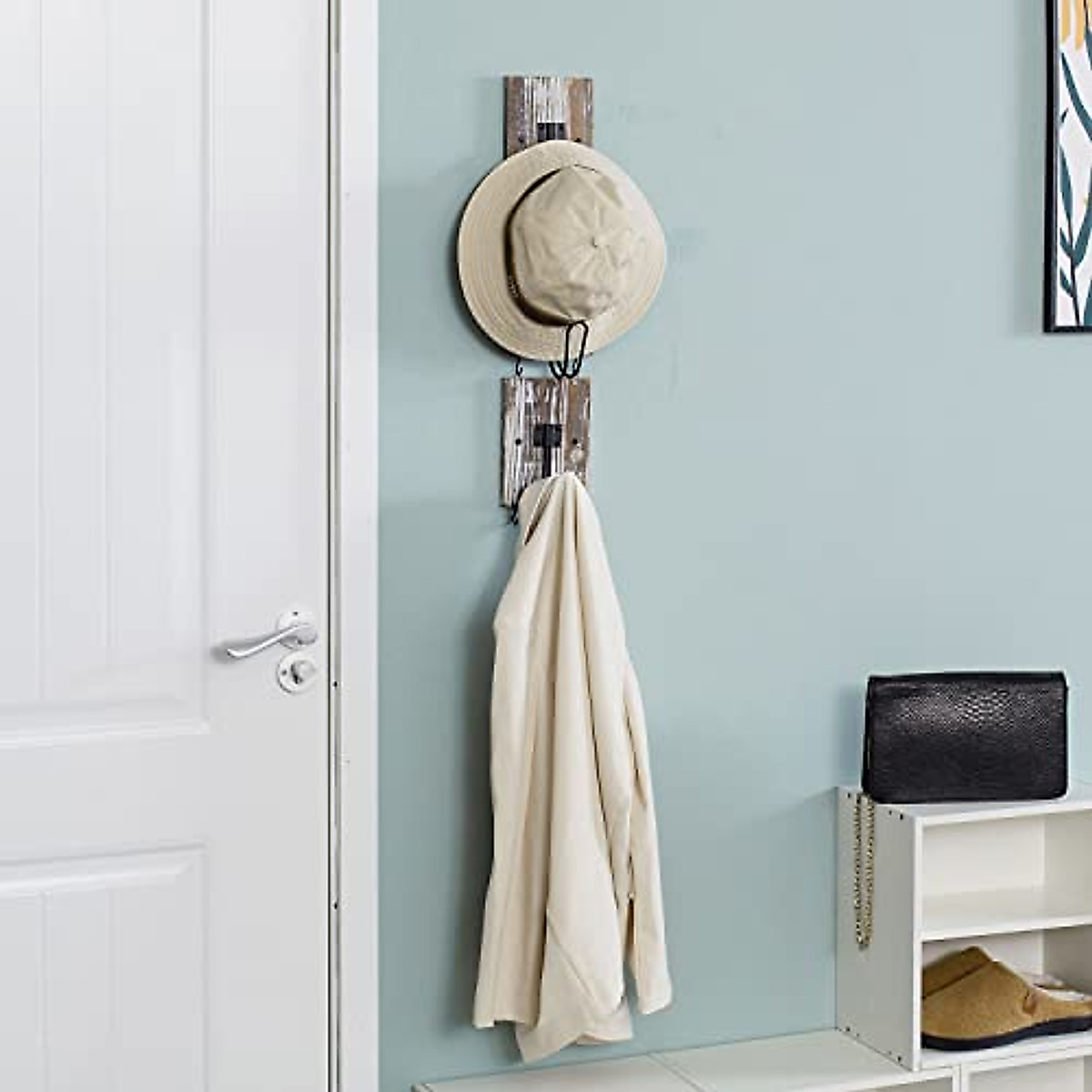 MyGift 3 Piece Set Torched Wood Modular Hanging Hat Rack for Wall with 3 Large Metal Hooks, Entryway Space Saving Organizer Coat Rack