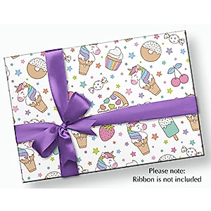 Stesha Party Unicorn Donut Wrapping Paper Girl Birthday Gift Wrap, 30 x 20 Inch (3 Sheets)