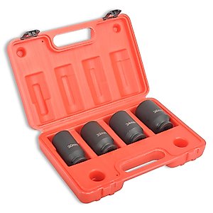 TBAPFS 4Pcs 1/2" Drive Deep Impact Socket Set 12 Point Metric 30mm 32mm 34mm 36mm Drive Spindle Axle Hub Nut Socket Set,Heavy Duty with Portable Storage Case,Use In Removing And Installing Axle Nuts